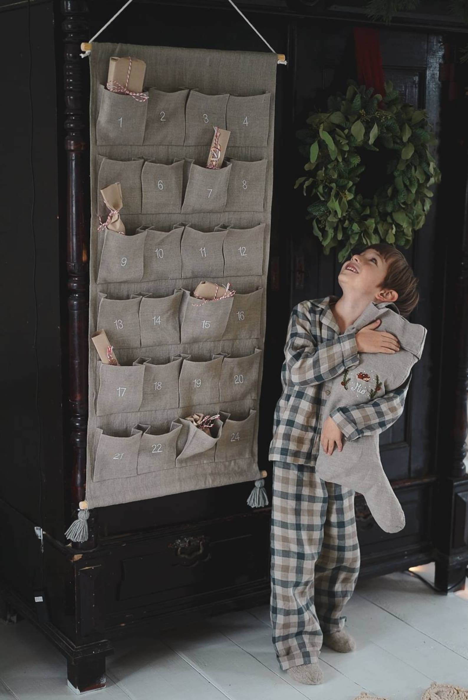 Rustic Advent Calendar / Natural Linen Advent Calendar / Large - Etsy