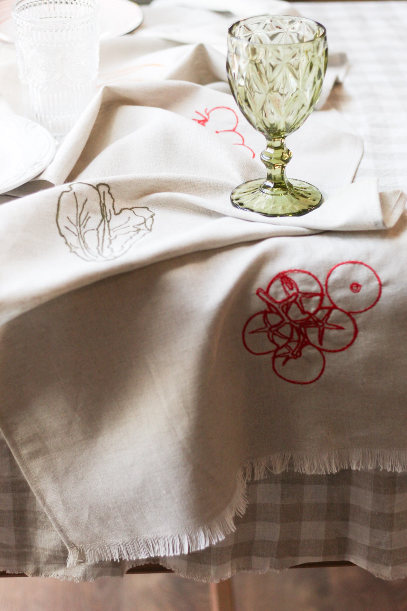 Embroider Holiday Linen Table Runner, Garden Party Table Decor, Beige ...