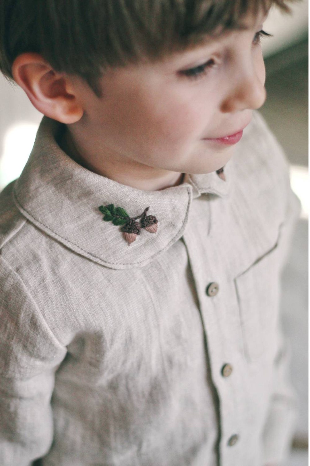 Kids Natural Linen Shirt OAK, Hand Embroideres Linen Shirt for Boy or ...