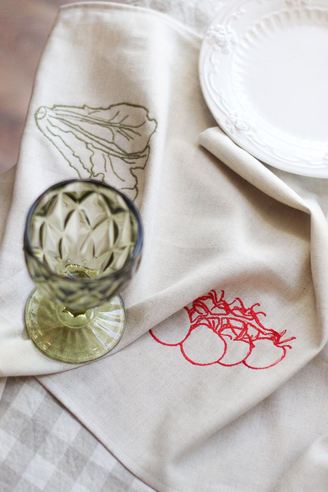 Embroider Holiday Linen Table Runner, Garden Party Table Decor, Beige ...