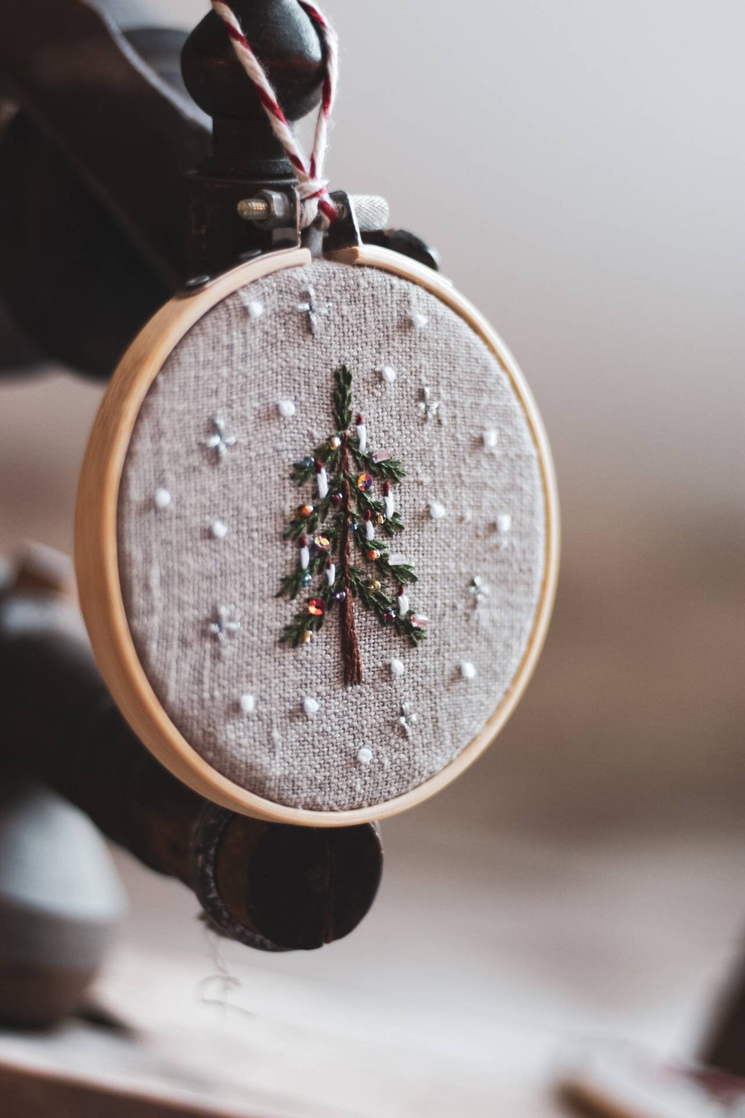 Farmhouse Style Hand Embroidered Natural Linen Christmas Ornaments ...