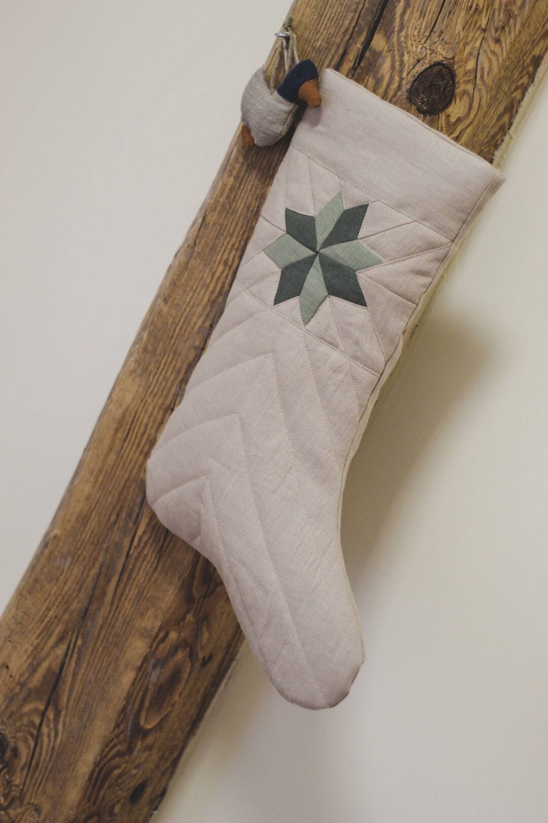Sawtooth Star Patchwork Quilt Stocking / Rustic Linen Christmas ...