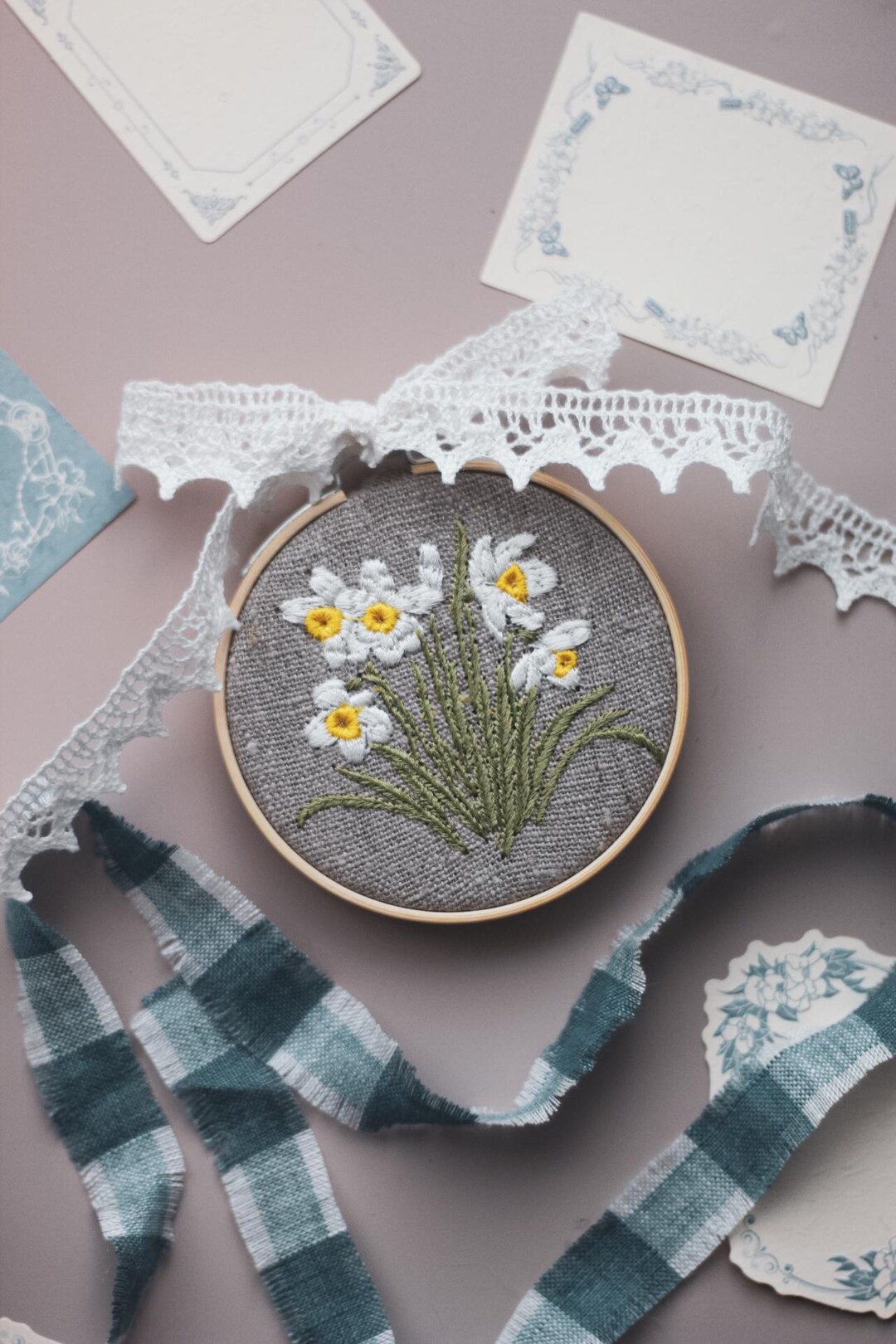 Handmade Easter Embroidered Hoop Art Blooming Daffodils Design, Spring ...
