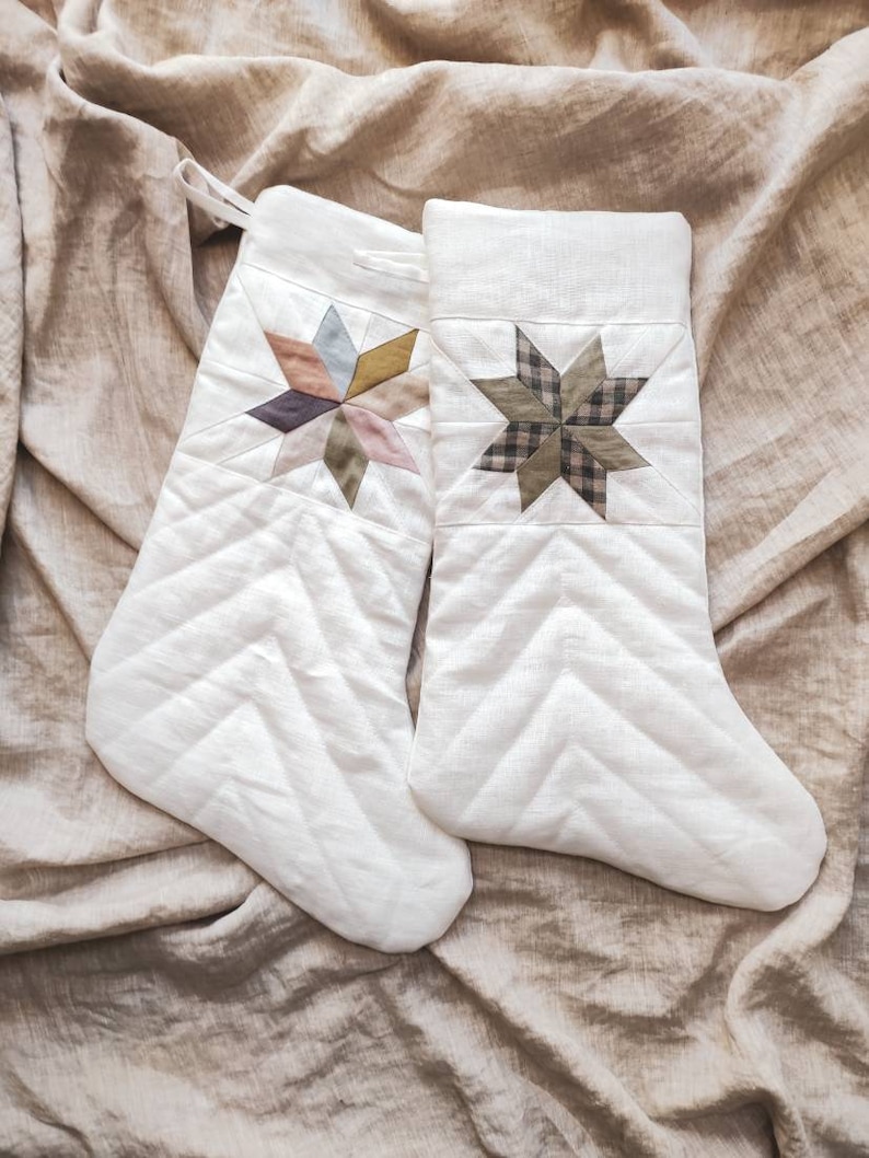 Sawtooth Star Patchwork Quilt Stocking / Rustic Linen Christmas ...