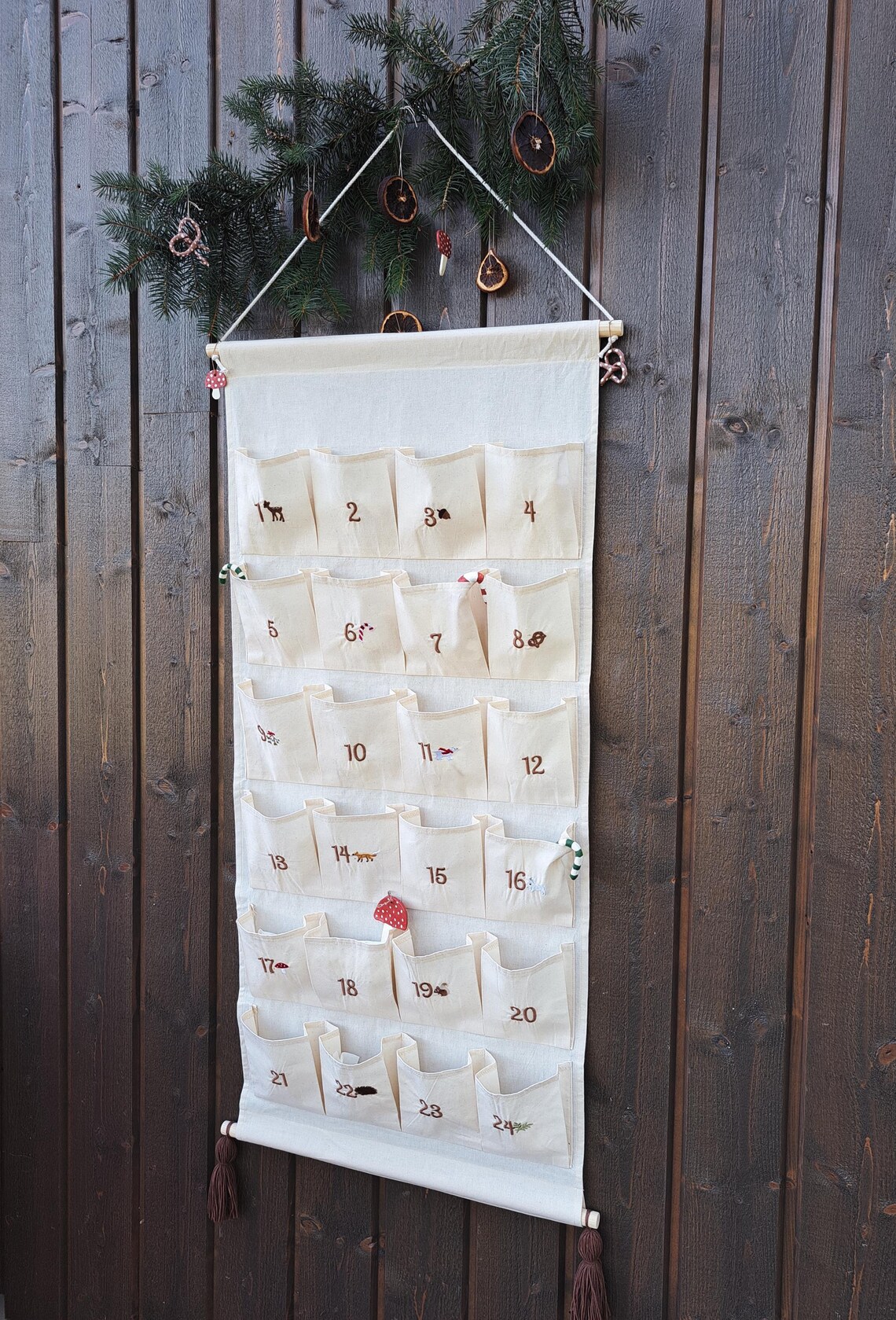 Personalized Embroidered Advent Calendar With Big Pockets, Wall Large ...