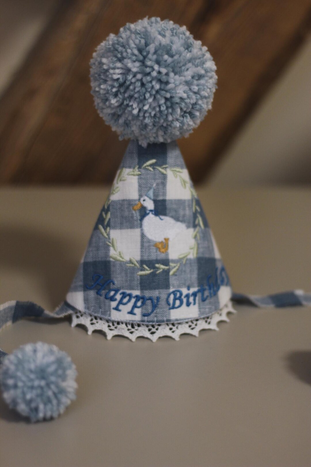 Blue Gingham One Silly Goose Birthday Hat – Custom Embroidered Party ...