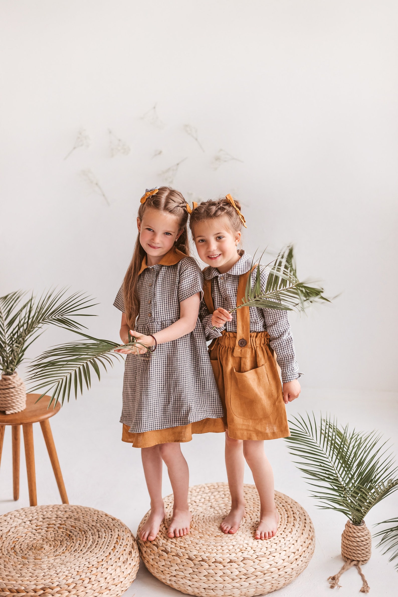 Brown Linen Girl Skirt / Organic Linen Girl Skirt With Suspenders ...