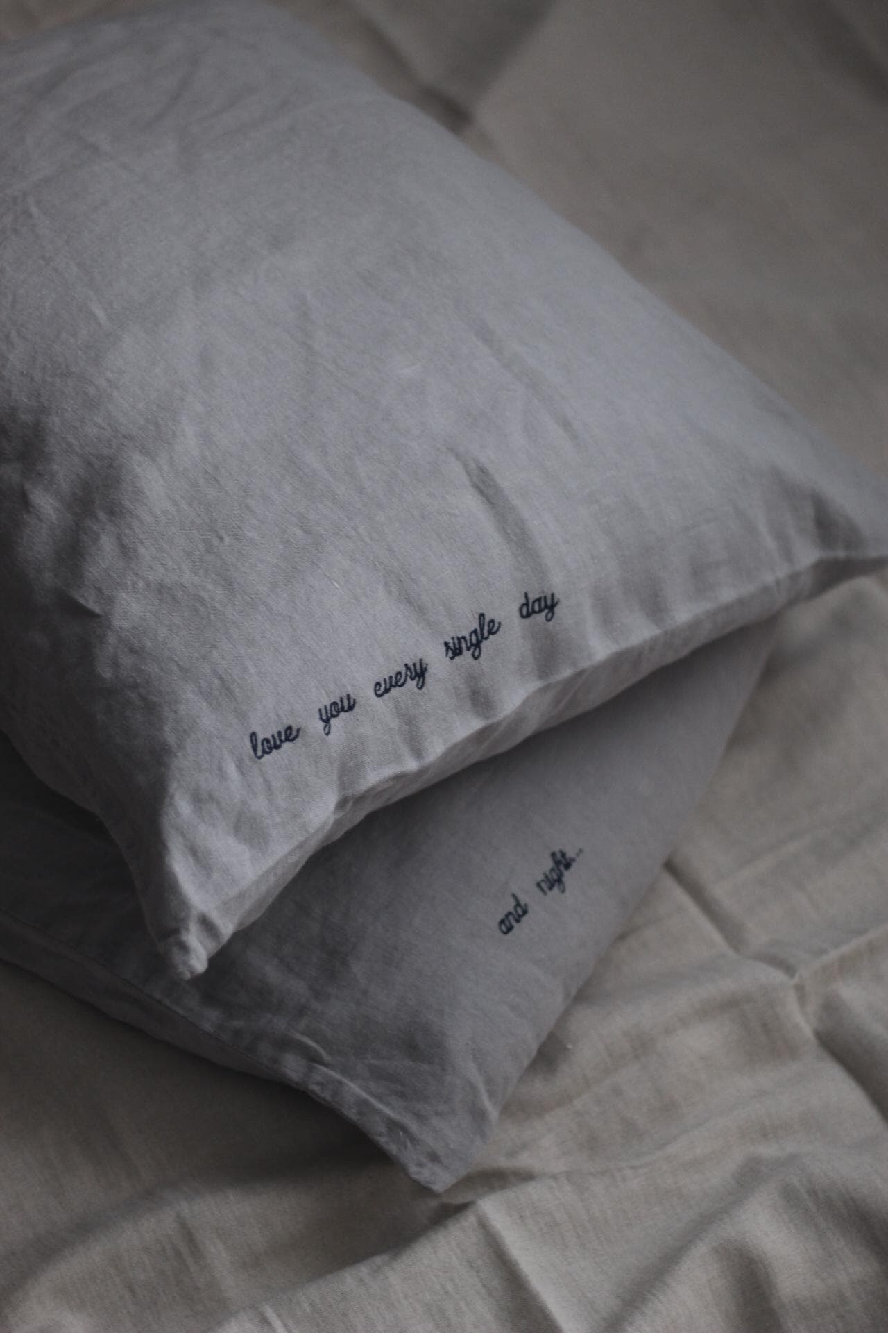 Personalized Linen Pillowcase, Embroidered With Your Text, Romantic ...