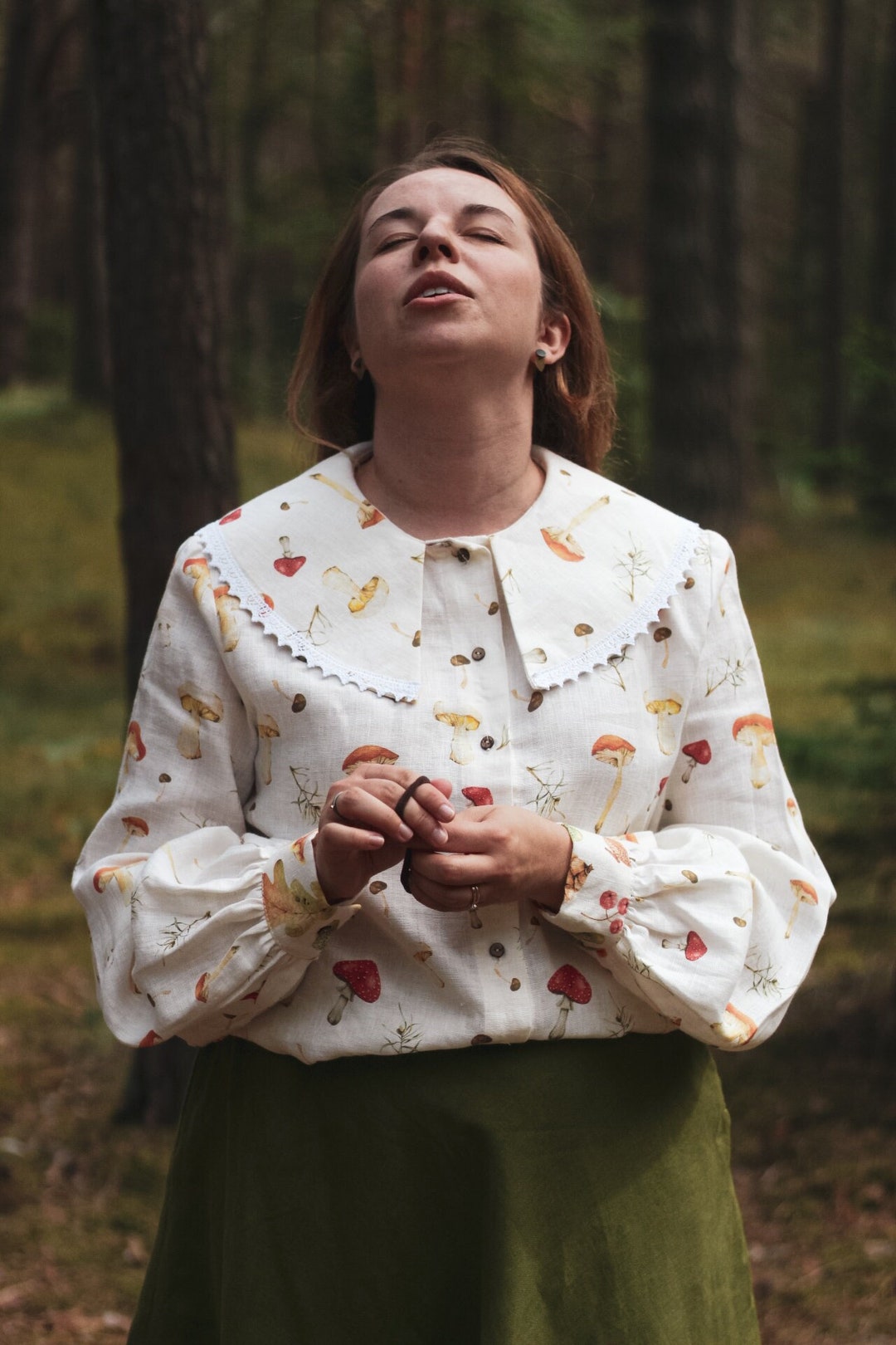 Cottagecore Linen Blouse, Vintage Inspired Stonewashed Linen Shirt With ...