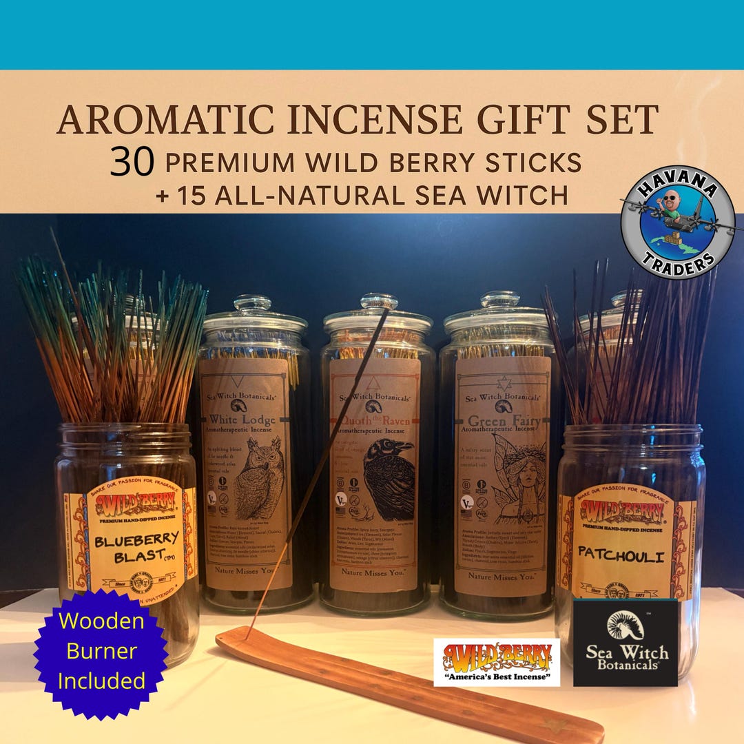 Aromatic Incense Gift Set: Wild Berry, Sea Witch Botanicals & Wooden ...