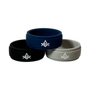 Masonic Rings Silicone (pack of 3, Backfilled Square and Compass in ...