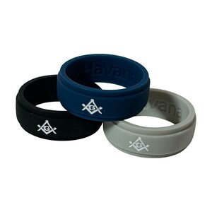 Masonic Rings Silicone (pack of 3, Backfilled Square and Compass in ...