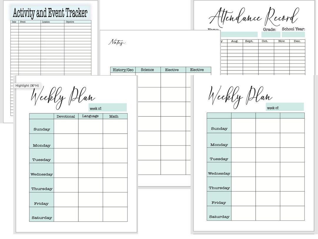 Homeschool Record Worksheets, PDF File Printable, Attendance Record ...