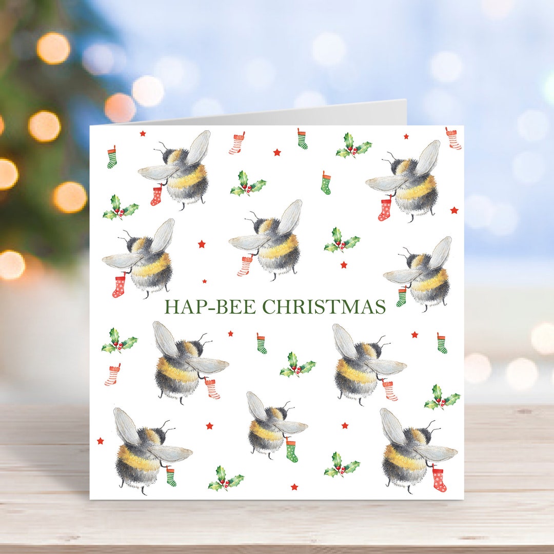 Bumble Bee and Stockings Christmas Card - Etsy
