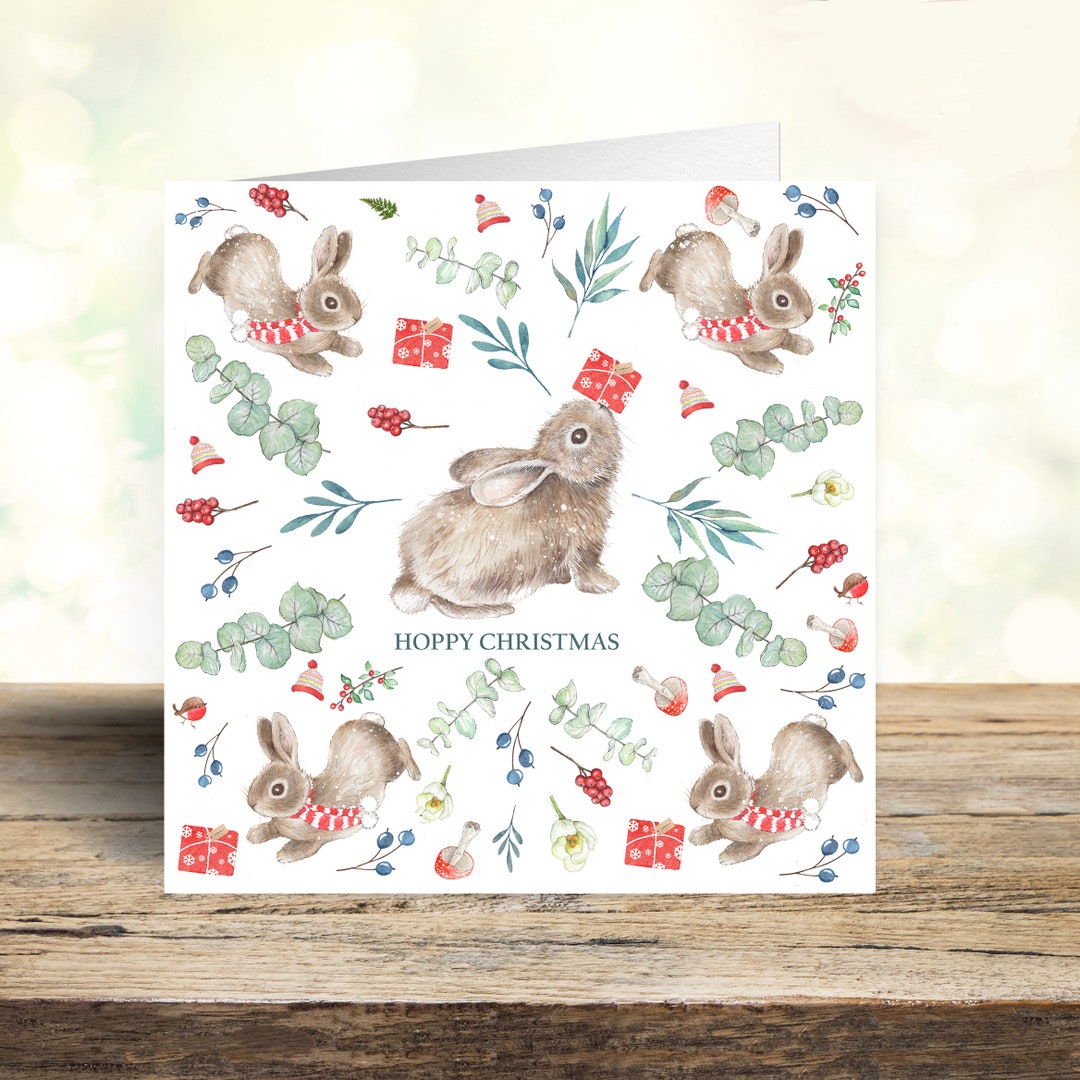 Cute Rabbit / Bunny Christmas Card - Etsy UK