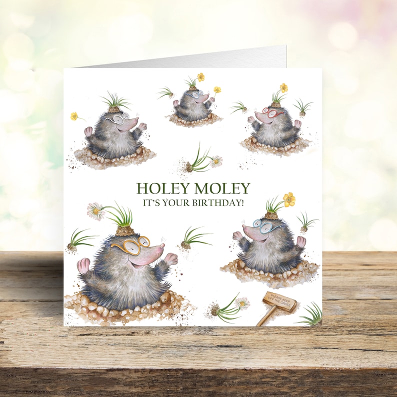 Holey Moley Design Birthday Card | Garden Mole Card | Card for Gardener ...