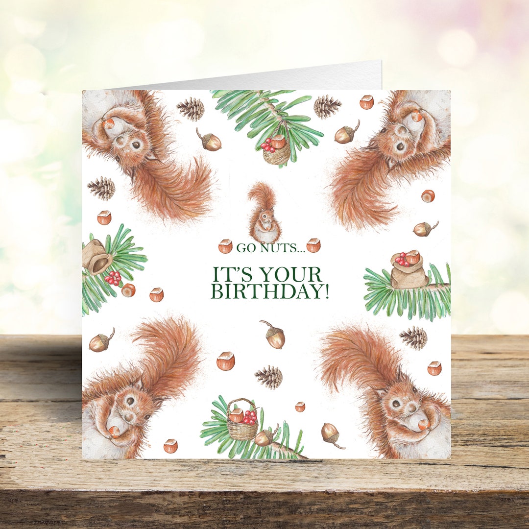 Cheeky Squirrel Birthday Card | Squirrel and Nuts Card - Etsy