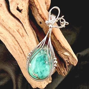 Variscite Stone Pendant Necklace Wire Wrapped in Argentium Sterling ...