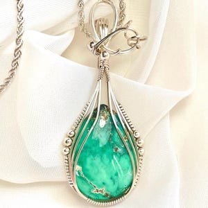 Variscite Stone Pendant Necklace Wire Wrapped in Argentium Sterling ...