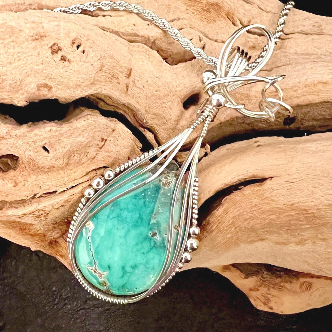 Variscite Stone Pendant Necklace Wire Wrapped in Argentium Sterling ...