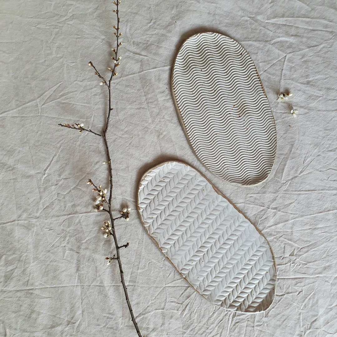 White Ceramic Pattern Plate Pottery Dessert Cake Salad Serving Plate ...