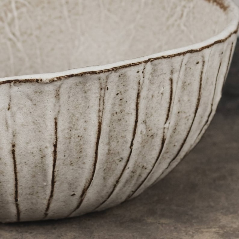 Handmade Stoneware Bowl: Green & White Ceramic Pottery - Etsy