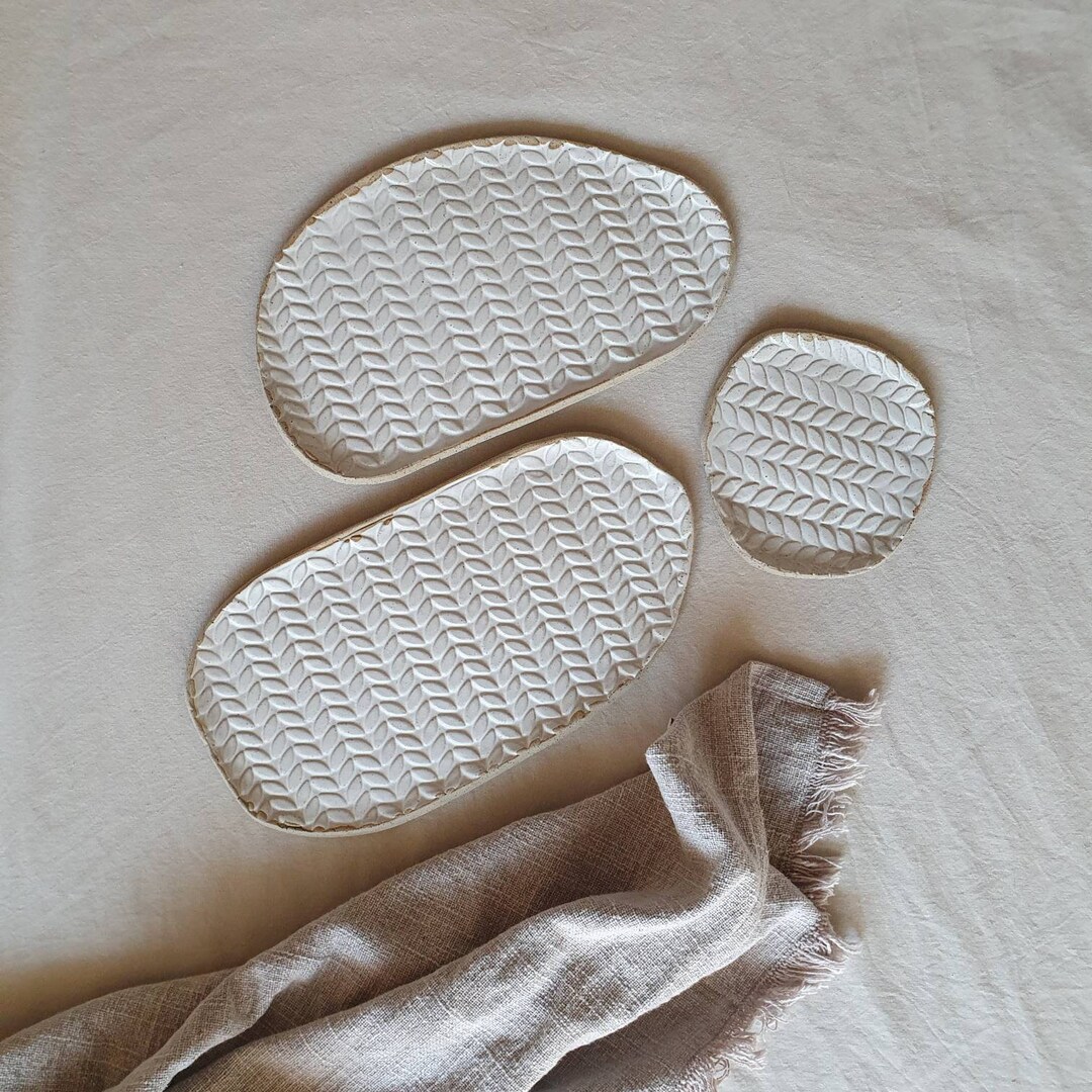 White Ceramic Pattern Plate Pottery Dessert Cake Salad Serving - Etsy