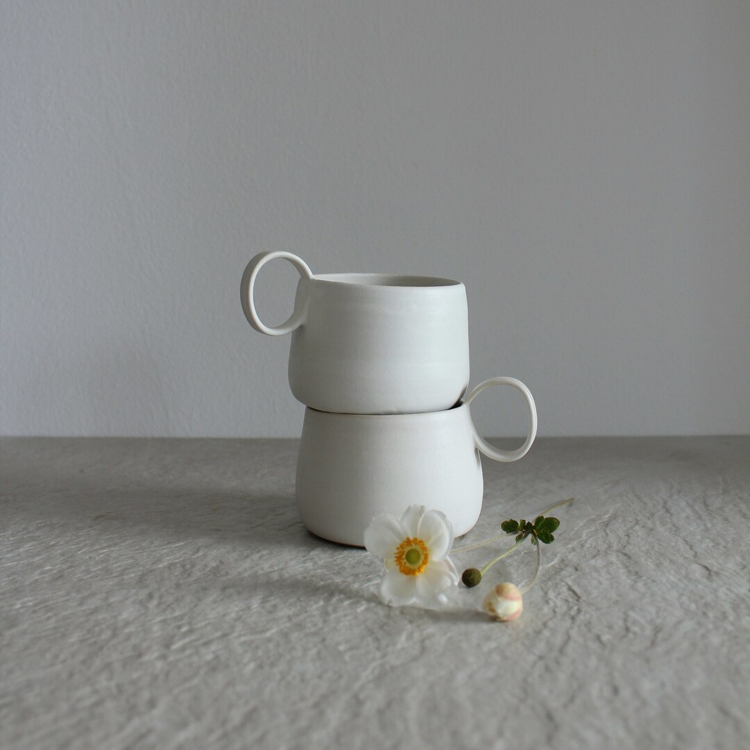 White Matte Pottery Coffee Mug Pattern Handmade Stoneware Mug Coffee ...