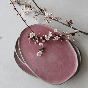 Oval Ceramic Plate Pottery Light Pink Dessert Cake Salad Serving Plate ...