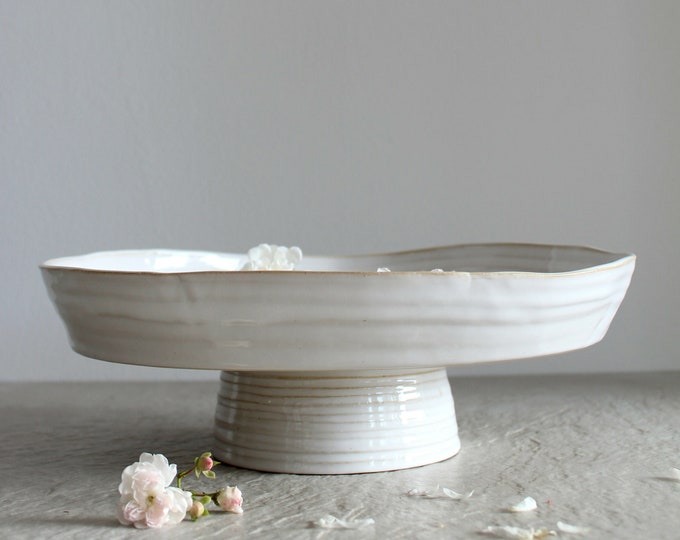 Cake Stand Handmade Ceramic Serving Stand Serving Stand White Stoneware ...