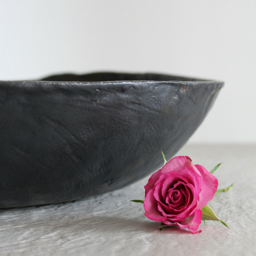 Handmade Black Stoneware Serving Bowl: Large Ceramic Pasta Salad Dish ...