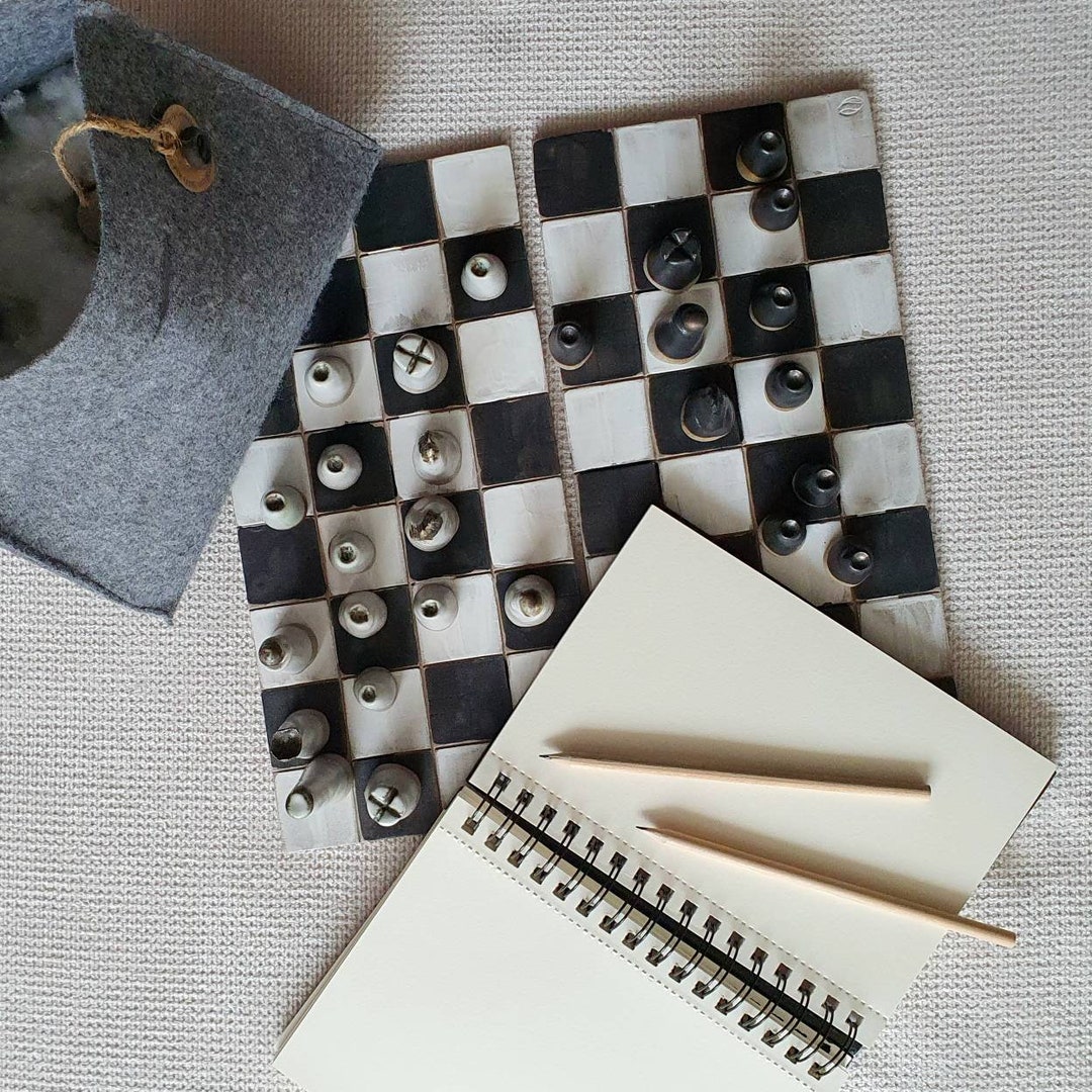 Artisan Ceramic Chess Table Board Game Felt Pouch Handmade - Etsy