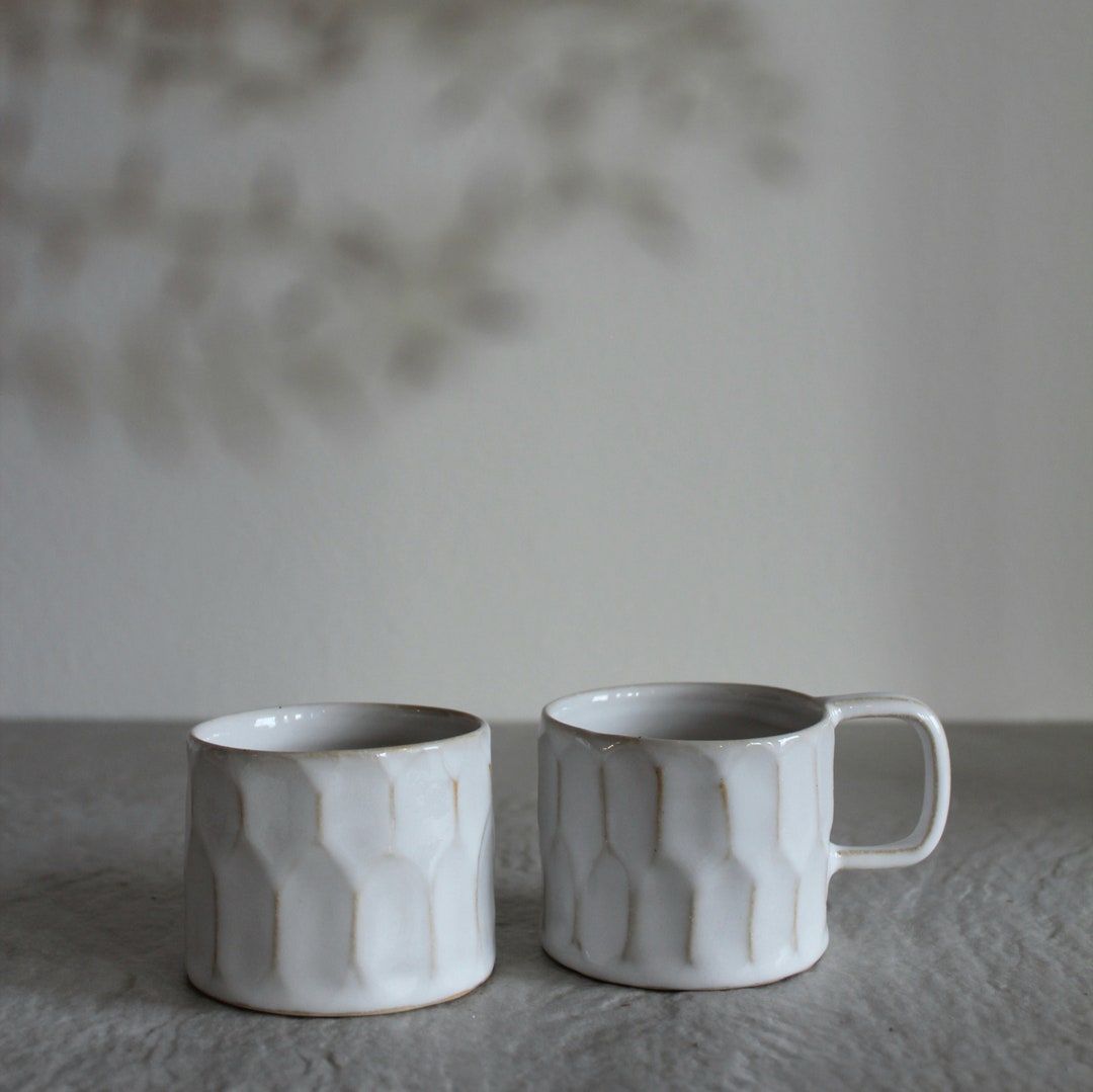 Shine White Pottery Coffee Cup Pattern Handmade Stoneware Cup Coffee ...