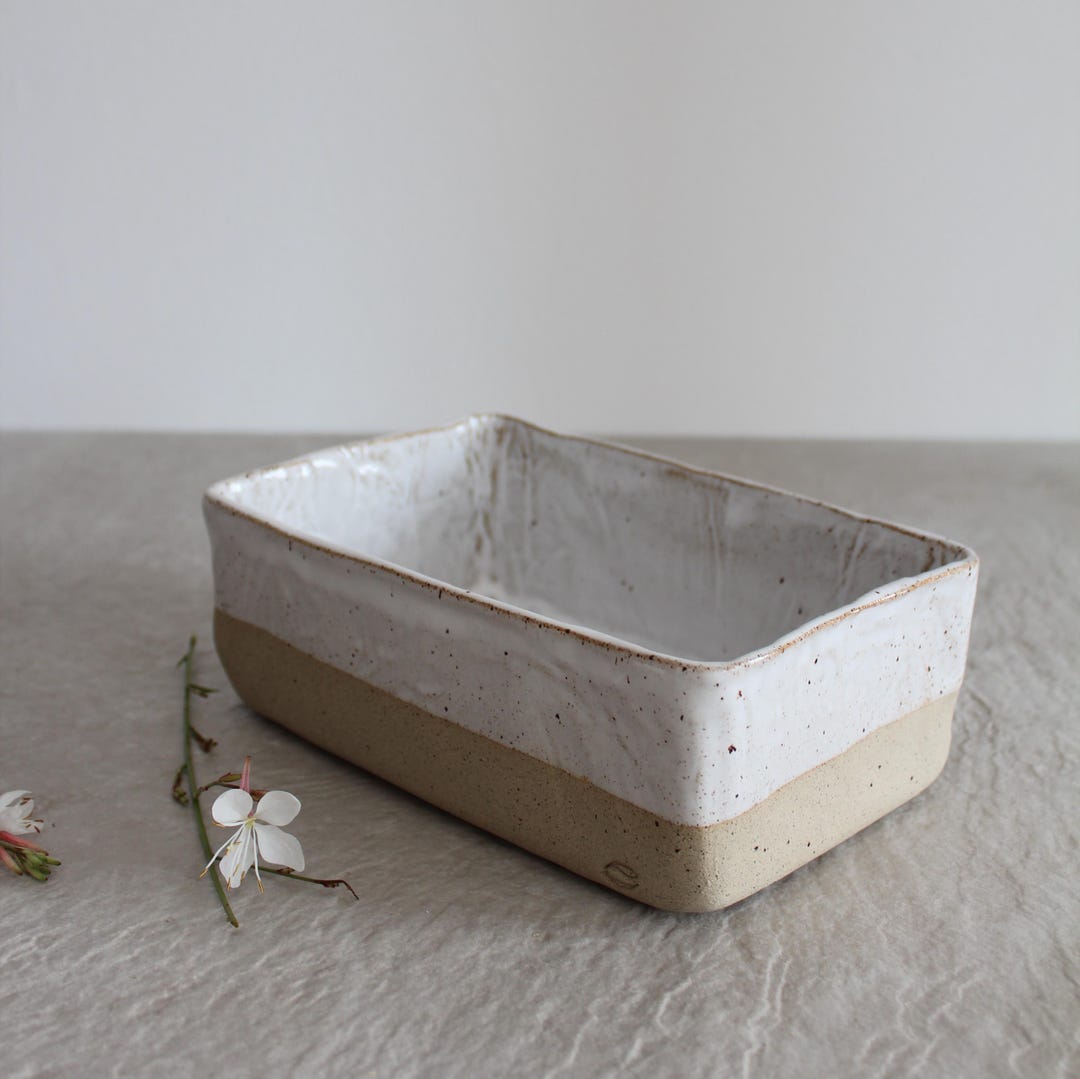 Rustic White Pottery Baking Pan Salad Bowl Hand Thrown Stoneware ...