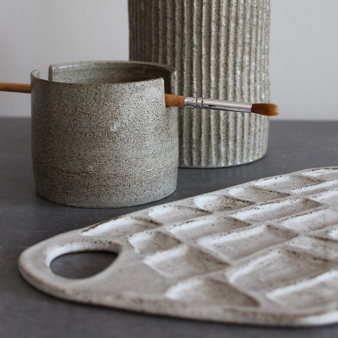 Handmade Ceramic Paint Palette, Brush Holder, and Water Cup Set - Etsy