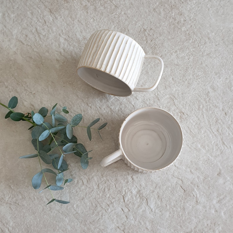Shine White Pottery Coffee Cup Pattern Handmade Stoneware Cup - Etsy