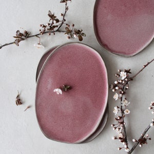 Oval Ceramic Plate Pottery Light Pink Dessert Cake Salad Serving Plate ...
