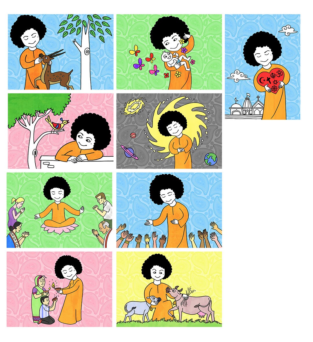 Children's Sri Sathya Sai Baba Digital Painting - Cartoon Style - Set ...