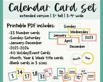 Basic Bright Classroom Calendar Set Printable Calendar Numbers Pocket ...