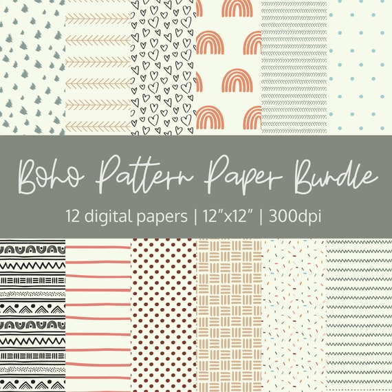 Boho pattern paper pack boho chevron paper tribal digital | Etsy