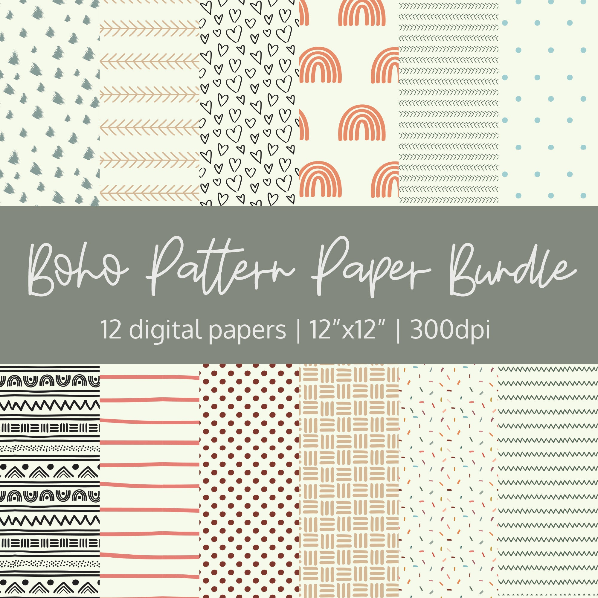 Art & Collectibles boho pattern paper pack instant download boho ...