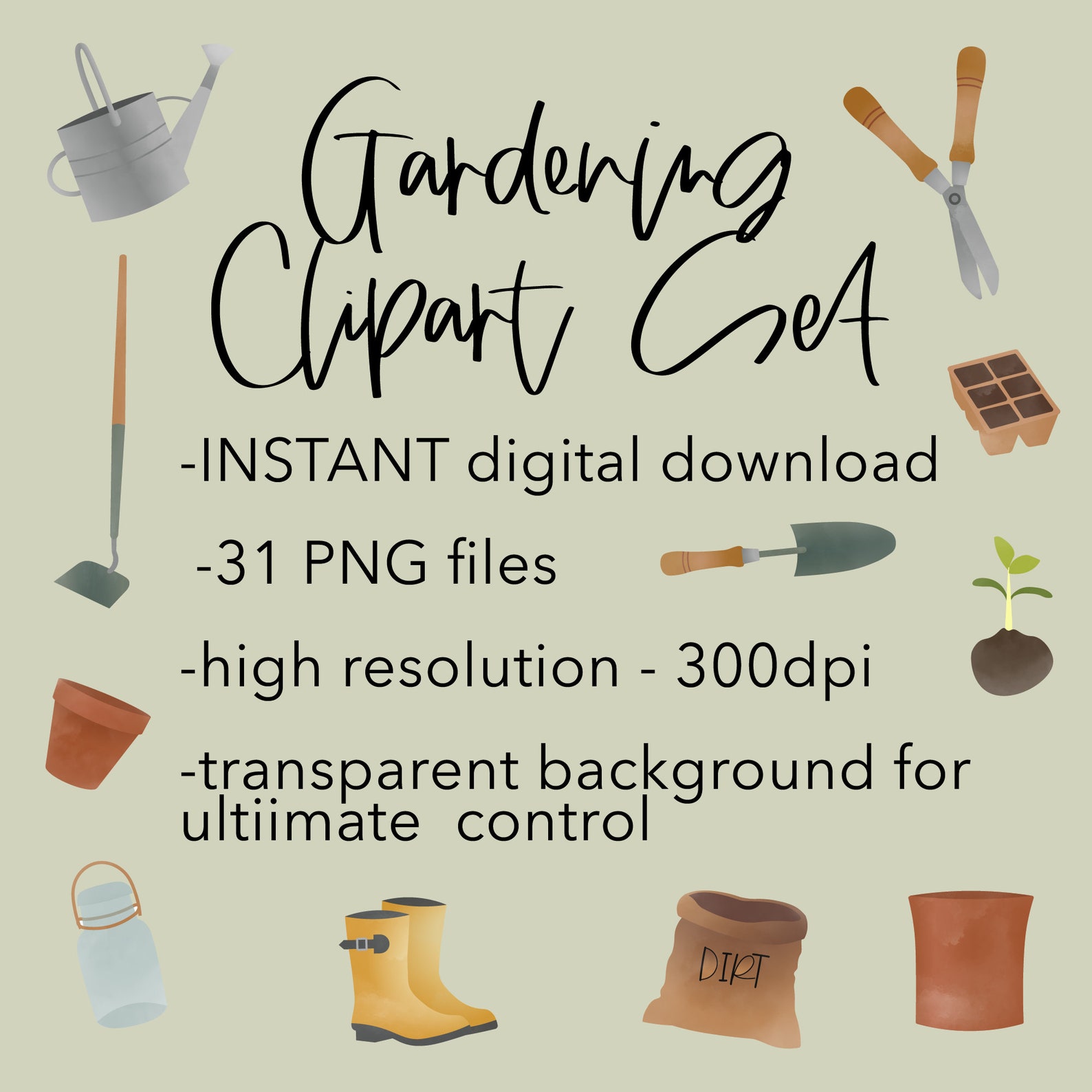 Watercolor Gardening Clipart | Garden PNG | Instant Download ...