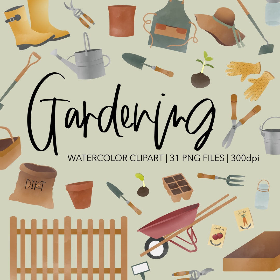 Watercolor Gardening Clipart | Garden PNG | Instant Download ...