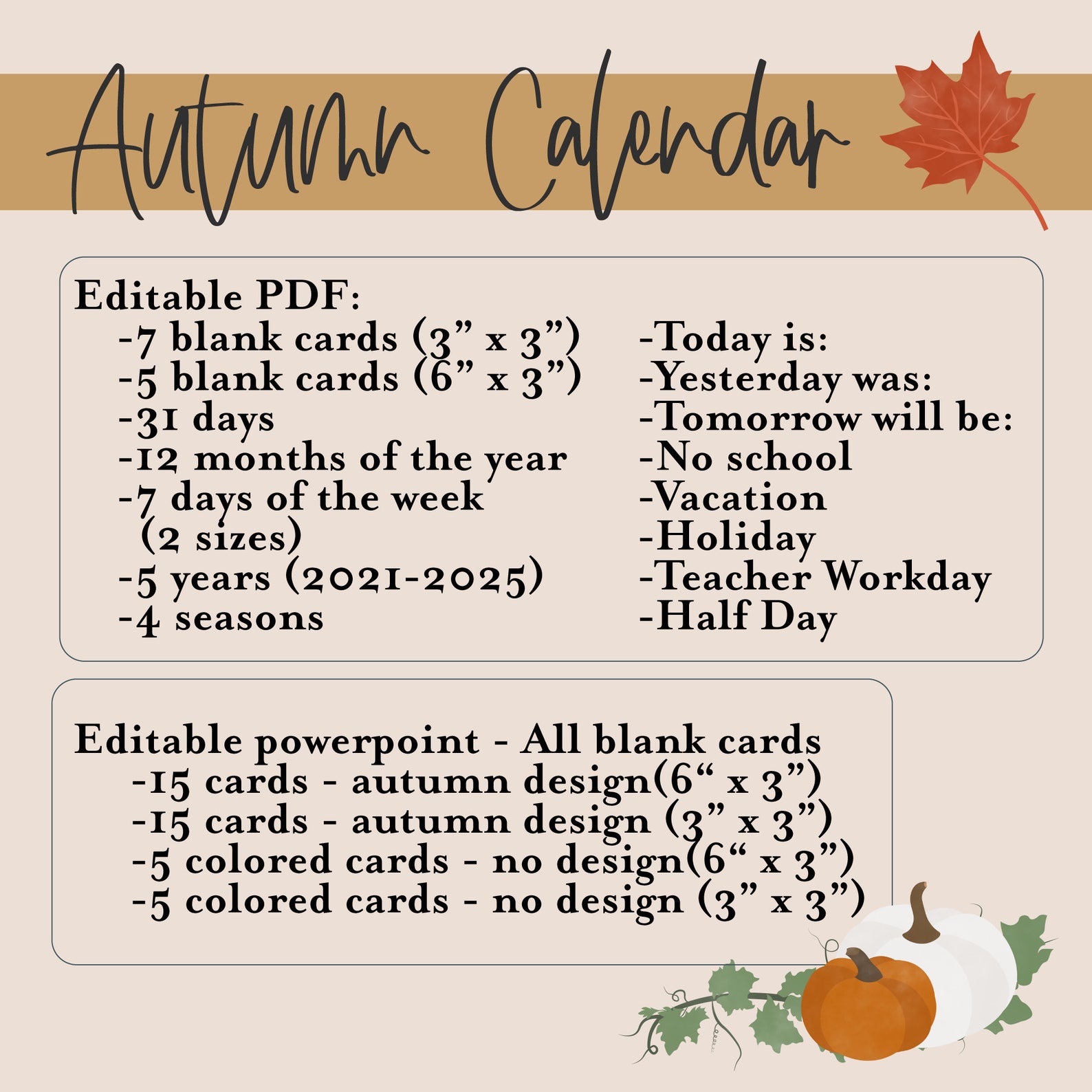 Fall Calendar | Printable Fall Calendar | Fall Calendar Cards | Autumn ...