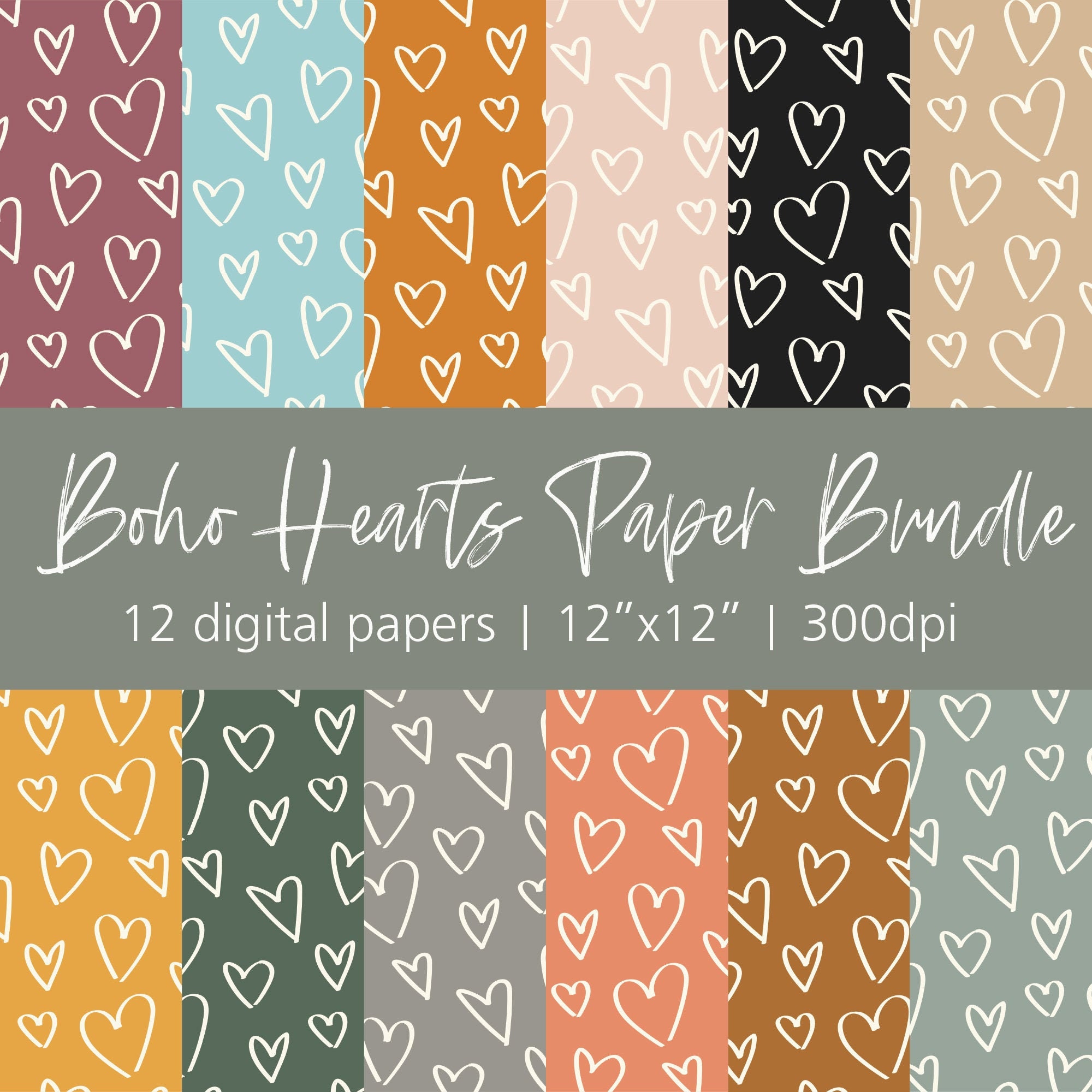 Boho Hearts Digital Paper Pack Instant Download Scrapbook - Etsy