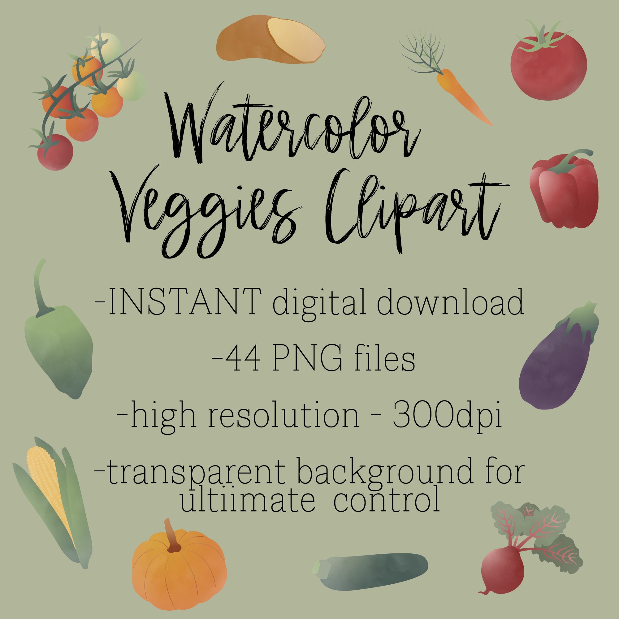 Watercolor Vegetable Clipart | Watercolor Gardening Clipart | Instant ...