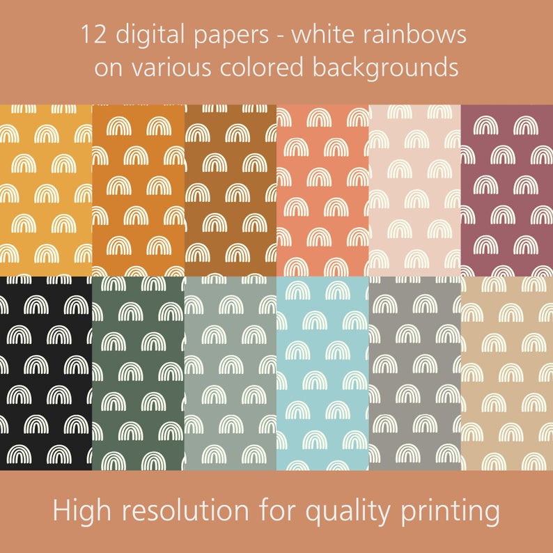 Rainbow Digital Paper Pack | Boho Rainbow Paper | Printable Rainbow ...