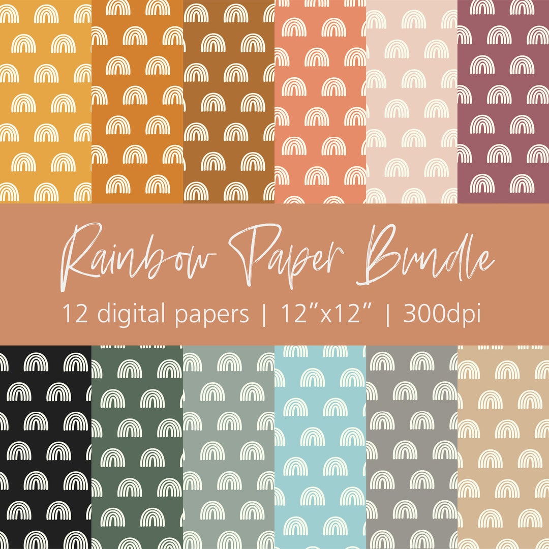 Rainbow Digital Paper Pack | Boho Rainbow Paper | Printable Rainbow ...