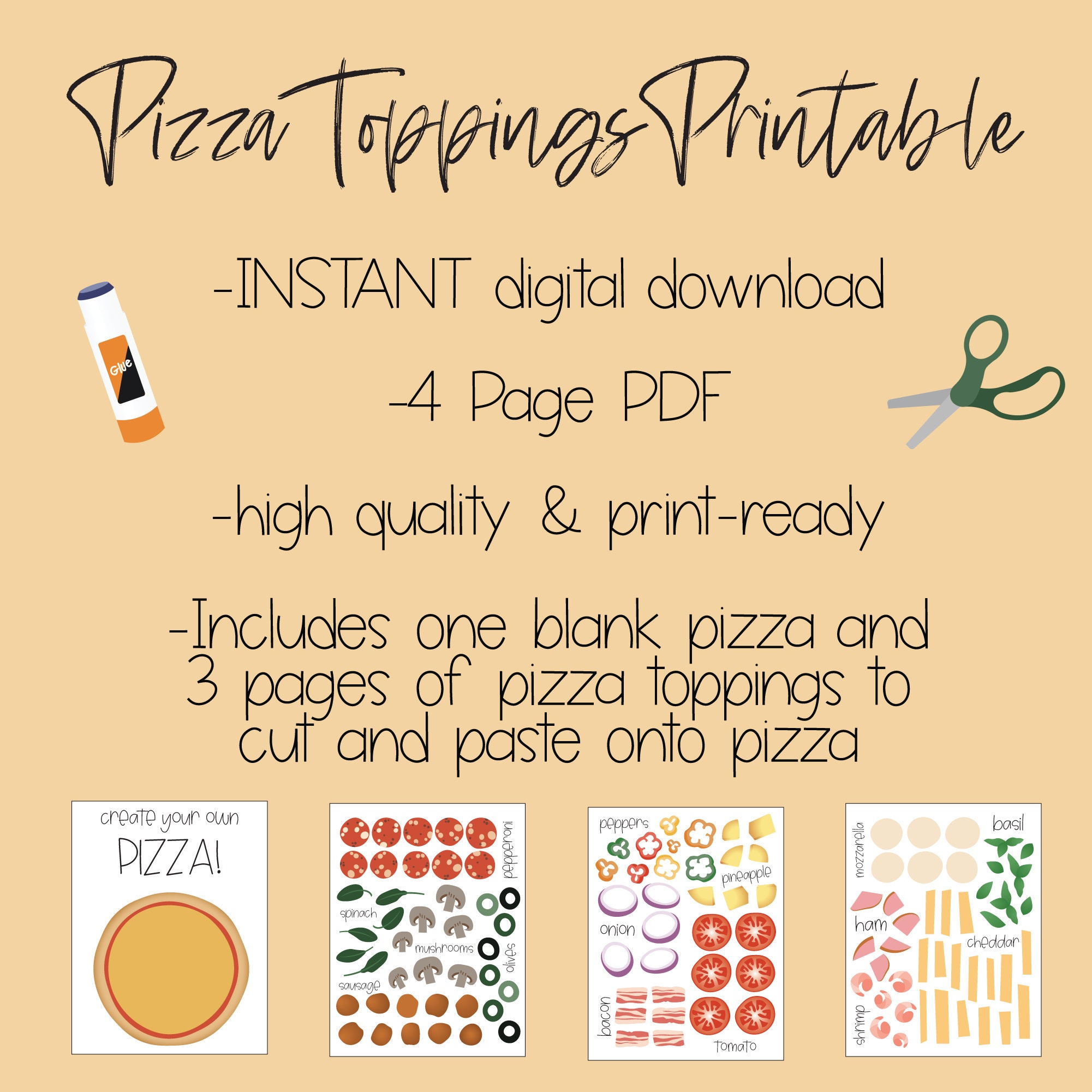 Printable Pizza Activity Pizza Worksheet Instant Download Pizza Cut and ...