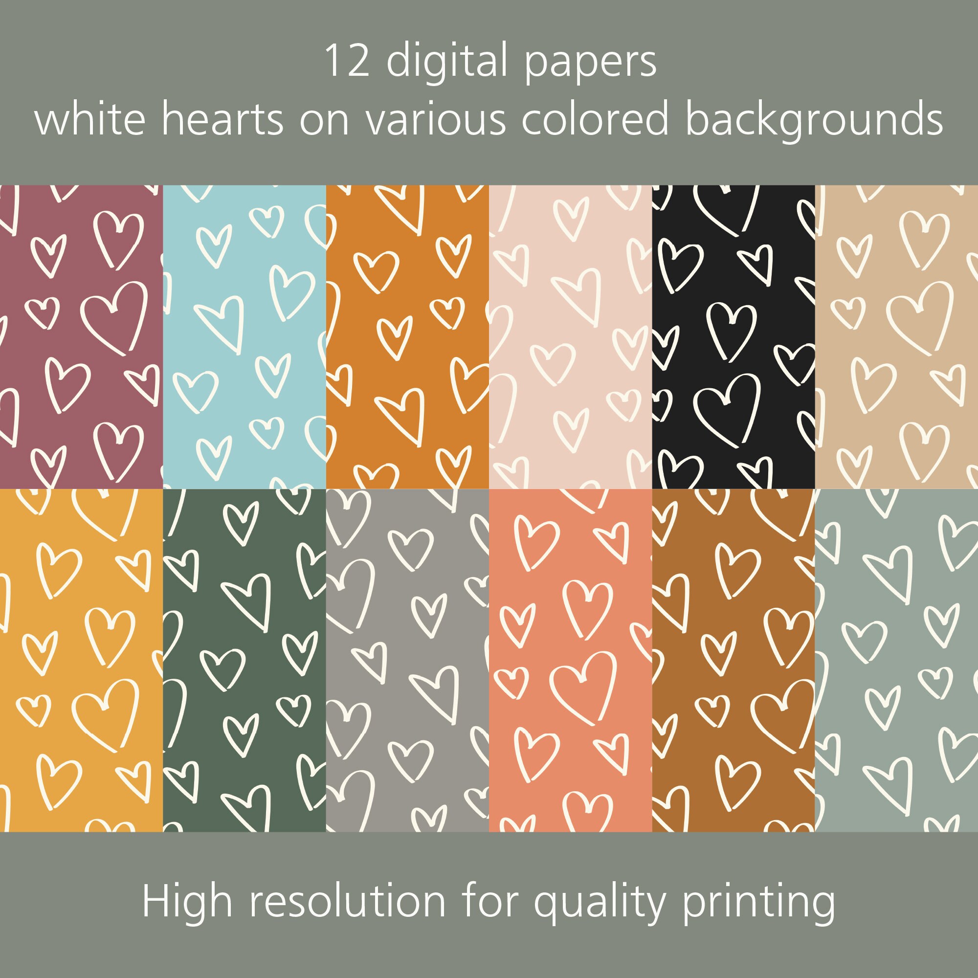Boho Hearts Digital Paper Pack Instant Download Scrapbook - Etsy